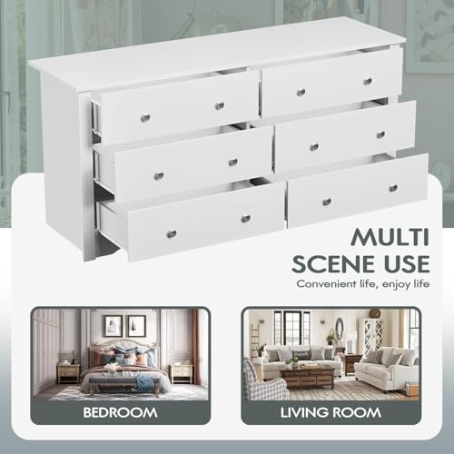 Shahoo Dresser for Bedroom with 6 Drawers Wide Chest Storage Organizer and TV Stand for Living Room, Closet, Hallway, Dormitory,White