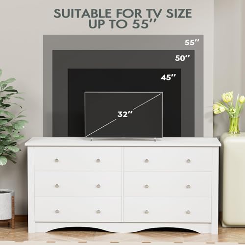 Shahoo Dresser for Bedroom with 6 Drawers Wide Chest Storage Organizer and TV Stand for Living Room, Closet, Hallway, Dormitory,White