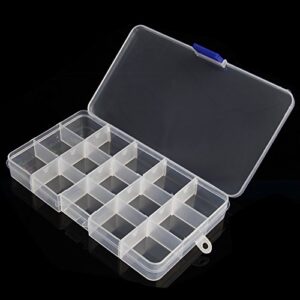 BOGEEL 15 Grids Clear Plastic Jewelry Box Organizer Storage Container with Removable Dividers with Adjustable Dividers for Bead