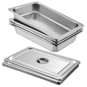 GarveeTech 6" Stainless Steel Plates 3 Pack - with Lid for 90L Insulated Food Pan, Anti Jam Steam Table Pan, Ideal for Food Warmer in Gatherings, Camping, and Restaurants