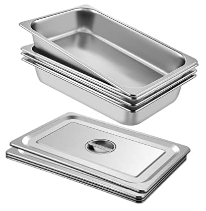 GarveeTech 6" Stainless Steel Plates 3 Pack - with Lid for 90L Insulated Food Pan, Anti Jam Steam Table Pan, Ideal for Food Warmer in Gatherings, Camping, and Restaurants