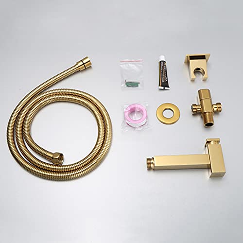 MINJING Handheld Bidet Sprayer Kit Gold Single Handle Bidet Tap Sprayer Wall Mounted Cold Water Sprayer with Button Toilet Bidet Douche Spray, Double Outlet