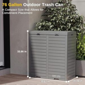 EAST OAK 76 Gallon Outdoor Trash Can, Waterproof Resin Garbage Can with Tiered Lid and Drip Tray, Outside Trash Bin for Patio, Kitchen, Backyard, Deck, Gray