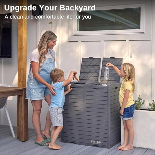 EAST OAK 76 Gallon Outdoor Trash Can, Waterproof Resin Garbage Can with Tiered Lid and Drip Tray, Outside Trash Bin for Patio, Kitchen, Backyard, Deck, Gray