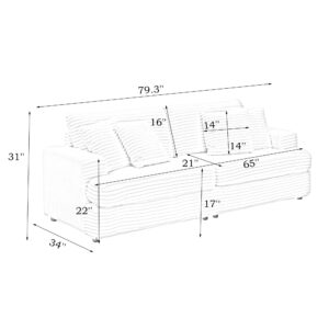 Ball & Cast 79.3" Corduroy Upholstered Comfy Sofa,3 Seater Couch with Deep Seat,Mordern Loveseat with 4 Pillows for Livingroom, Apartment, Office, Gray