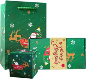 merry christmas surprise gift box explosion for money - money gift box explosion with reindeer santa claus- pop out folding bounce explosion gift box (green-9pc)