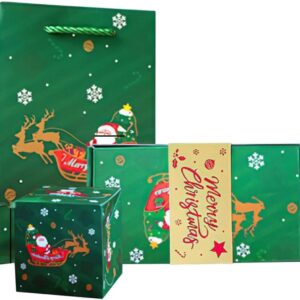 Merry Christmas Surprise Gift Box Explosion for Money - Money Gift Box Explosion with Reindeer Santa Claus- Pop Out Folding Bounce Explosion Gift Box (Green-9pc)