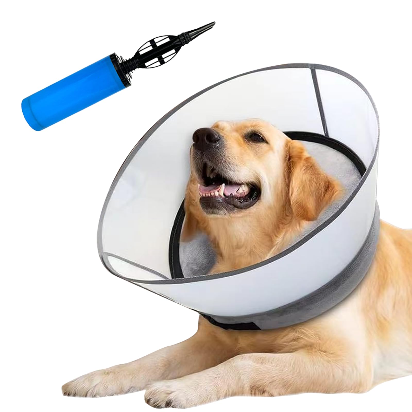 Inflatable Dog Cone Collar ，2-in-1 Inflatable Dog Cone with Detachable Anti-Licking Shield，Soft Cones for Dogs After Surgery,Soft Cone for Dogs Does Not Block Vision. (Grey, XL(Neck:18-22”))