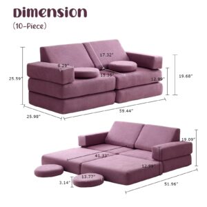 Emtmpbve Kig's Game Module Sofa - Folding Floor Sofa 8-Piece Set for Boys and Girls, Bedroom Playroom Multifunctional Furniture Creative Climbing (Purple)