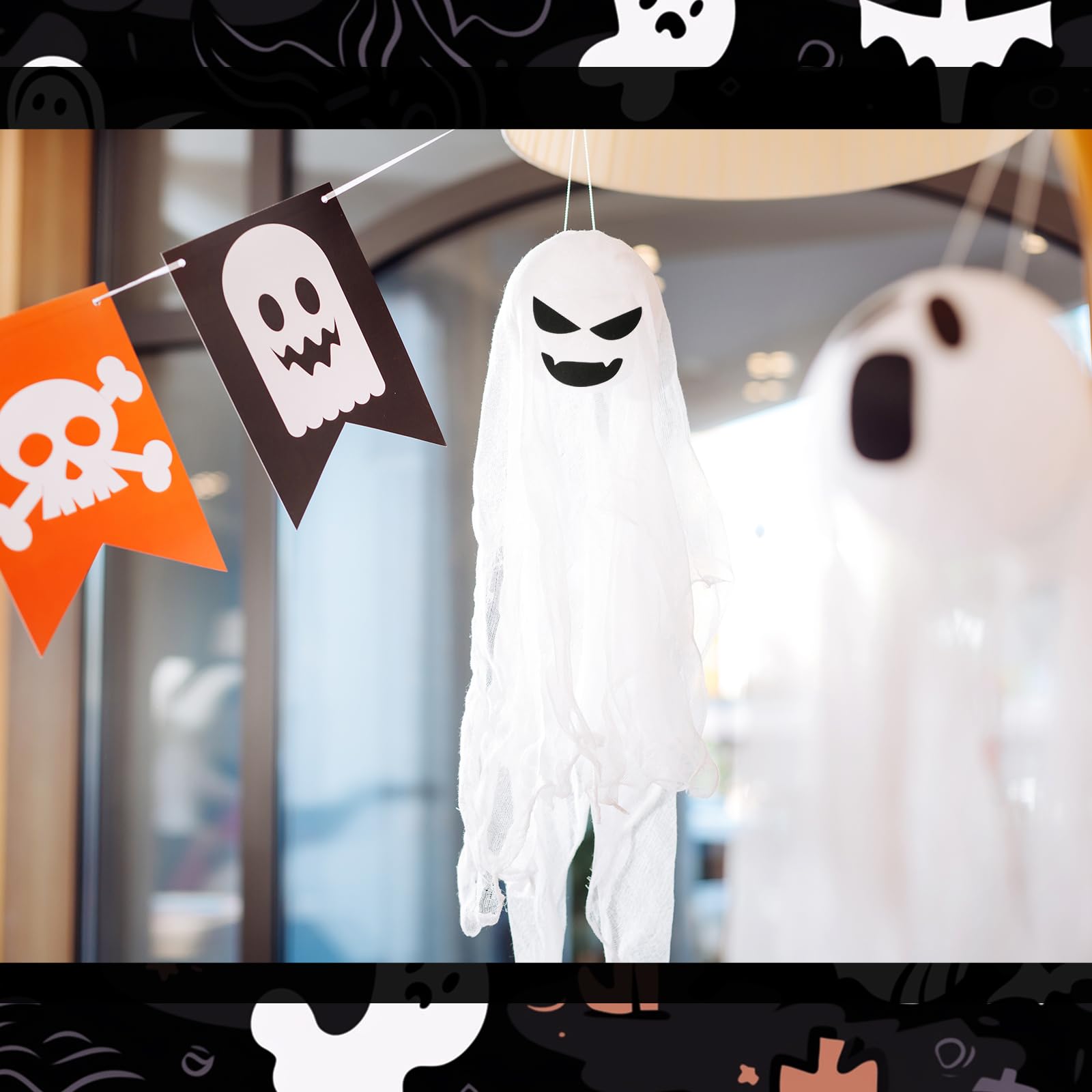 Xtinmee 5.2ft x 98ft Halloween Creepy Cloth White Spooky Fabric Cloth Scary Gauze Cloth and 32 Pcs Adhesive Ghost Halloween Stickers for Halloween DIY Projects Yard Wall Outdoor Party Decoration