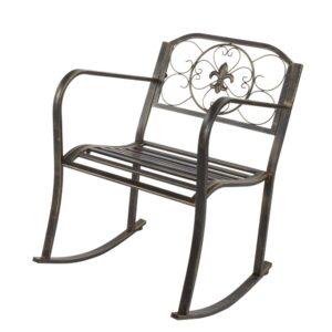 vingli outdoor rocking chair, heavy duty 660 lbs wrought cast iron rocking chair with back & armrest, metal patio rockers for porch, backyard or garden