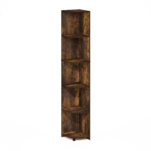 furinno econ 5-tier corner shelf bookcase, bookshelf, amber pine