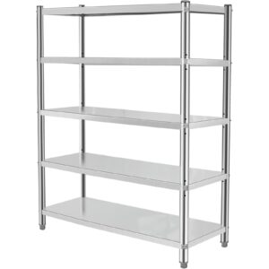 sgolan stainless steel shelves 60x18x70 inch storage rack 5 tier shelving units and storage adjustable stainless steel rack shelving, storage shelves for kitchen commercial office