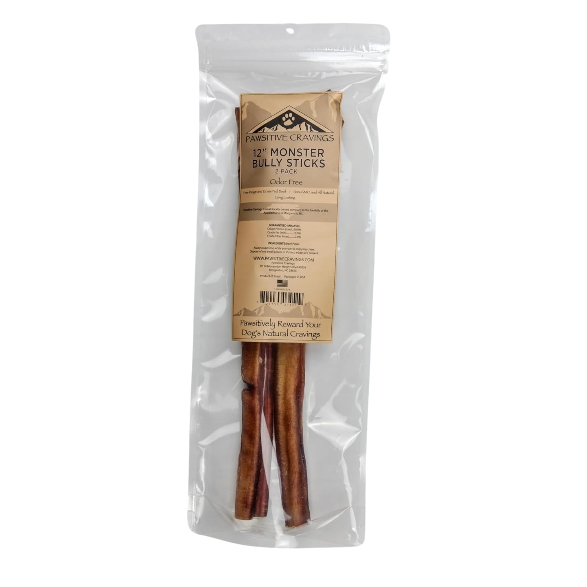 Pawsitive Cravings Monster Bully Sticks - 12 Inch All-Natural Bully Sticks for Dogs - Fully Digestible & 100% Grass-Fed Beef Sticks - Supports Dental Health - Extra-Thick Chews for Dogs - Pack of 3