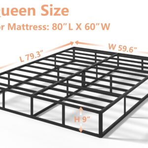 Vitverve Box Spring for Queen Bed, 9 Inch High Metal Queen Box Spring Only, Heavy Duty Mattress Foundation with Fabric Cover, Easy Assembly, Quiet Noise Free, Non Slip, Black