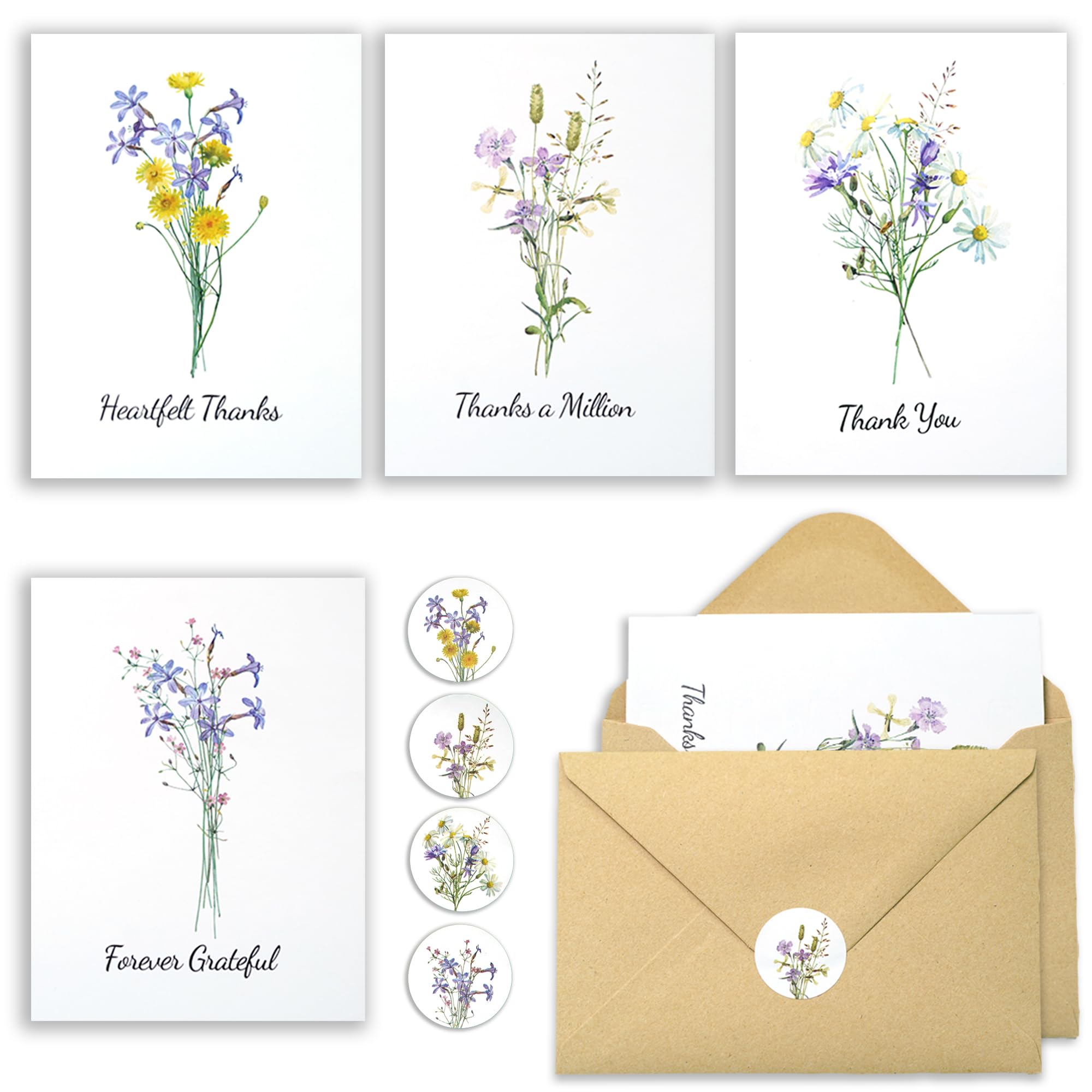 doradubo 24 Pack Thank You Cards with Envelopes Floral Thank You Cards Bulk for Wedding/Bridal & Baby Shower/Business/Graduation