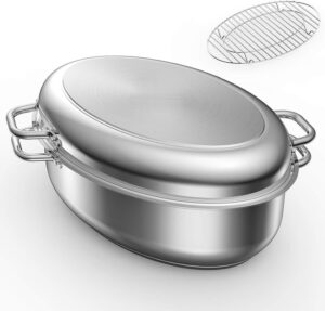 roasting pan with rack and lid 12 quart 18/10 stainless steel 17 inch roaster