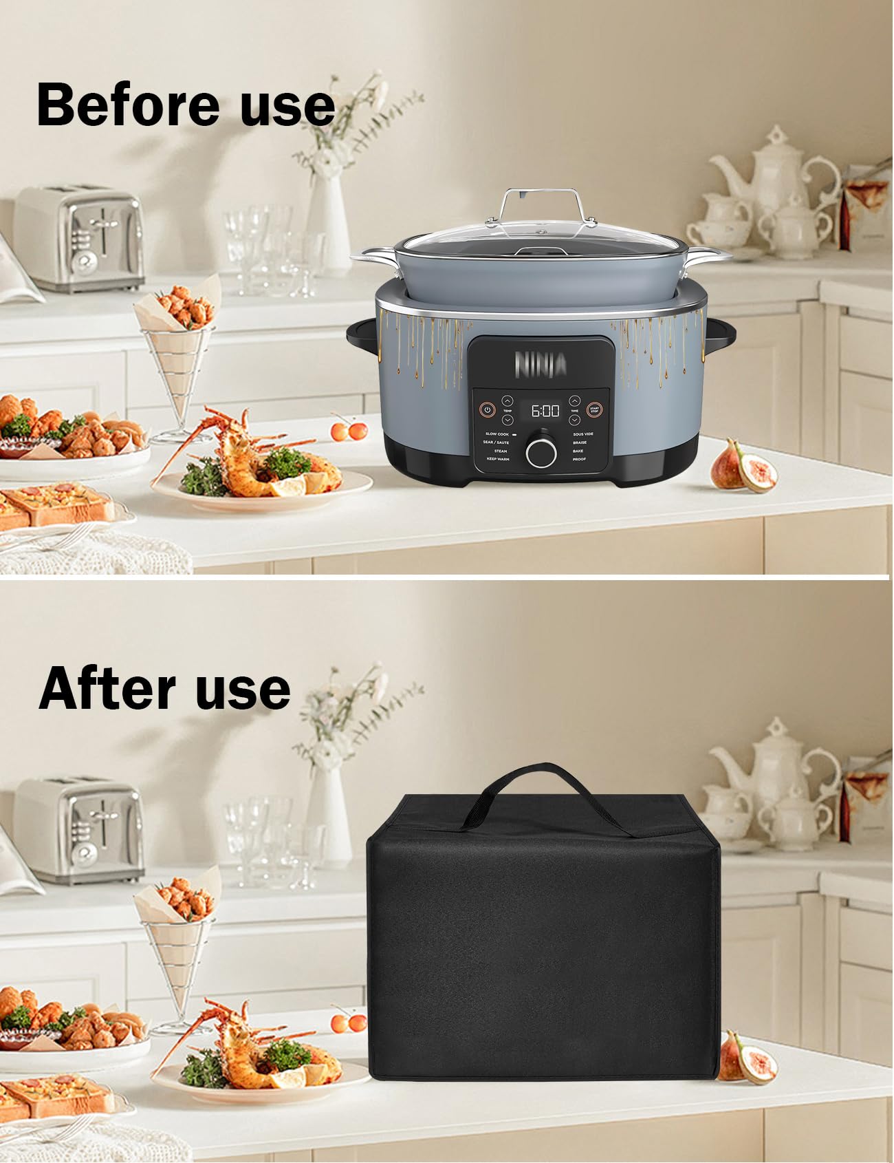 Cooker Dust Cover Heavy Duty Waterproof and Dustproof Multi-Purpose Cooker Cover Compatible with Ninja MC1001 Foodi Possible Cooker PRO 8.5-Quart Slow Cooker Oven Safe Black,19.3"Dx15"Wx9.8"H (Black)