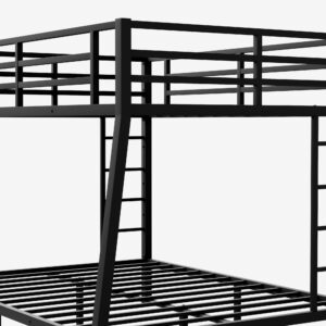 Metal Full XL Over Queen Bunk Beds for Adults,Heavy Duty Adult Bunk Beds,Bunk Bed Full Over Queen with 2 Ladders,Queen Bunk Bed,Bunk beds with Queen Bottom Bed,Noise-Free,Black