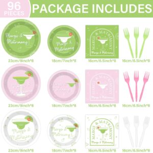 96Pcs Margarita Bachelorette Party Decorations Margs Paper Plates and Napkins Matrimony Birthday Tableware Set for Bachelorette Bridal Shower Wedding Margs Matrimony Party Supplies Decor Serve 24