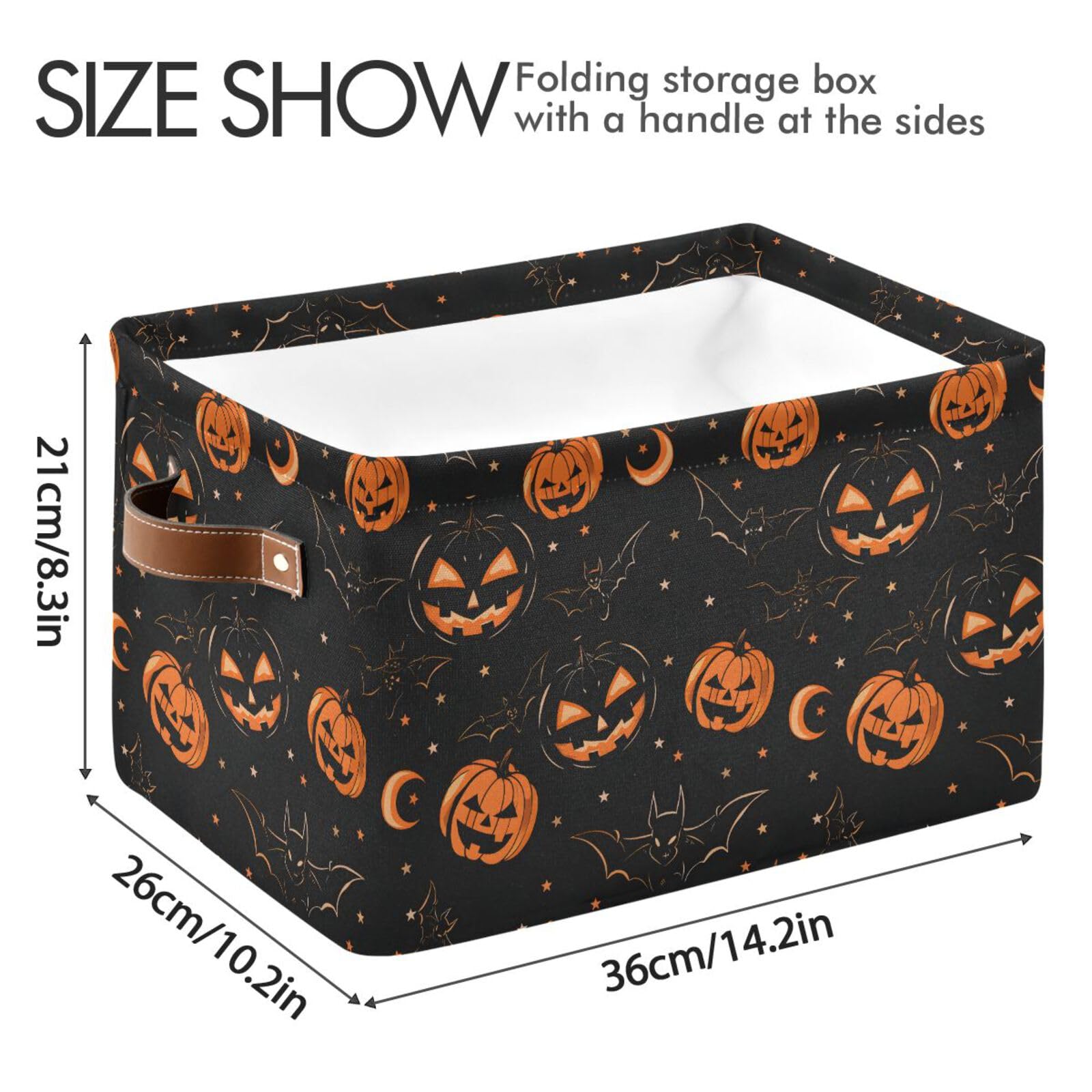 ALAZA Halloween Pumpkin Bat Moon Star Foldable Storage Box Storage Basket Organizer Bins with Handles for Shelf Closet Living Room Bedroom Home Office 1 Pack