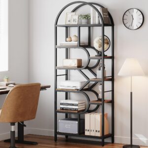 idealhouse bookshelf 6 tier arched bookcase 81.7in tall display racks geometric open storage shelf unique book rack metal frame large modern book shelf for bedroom, living room, home office