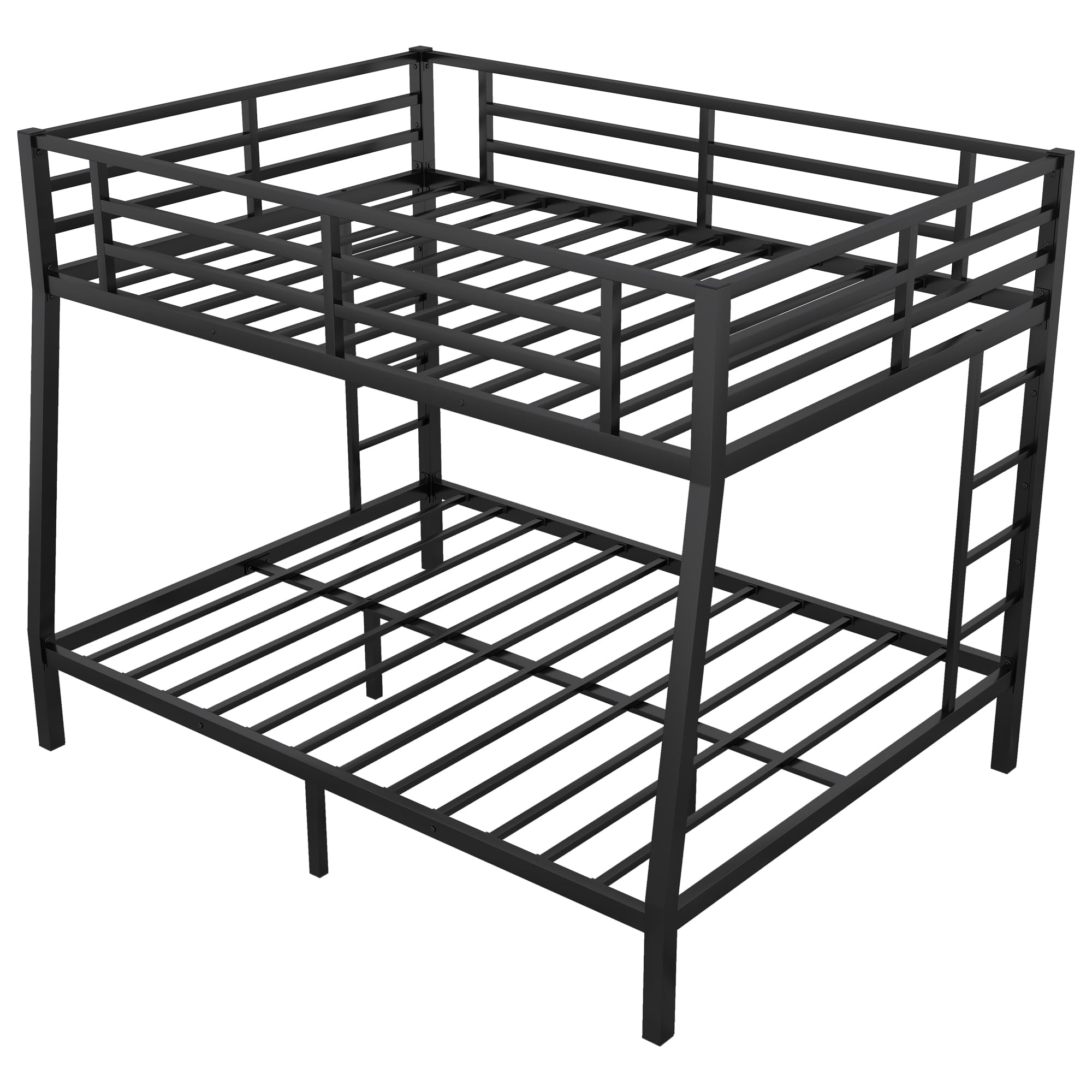 Metal Full XL Over Queen Bunk Beds for Adults,Heavy Duty Adult Bunk Beds,Bunk Bed Full Over Queen with 2 Ladders,Queen Bunk Bed,Bunk beds with Queen Bottom Bed,Noise-Free,Black