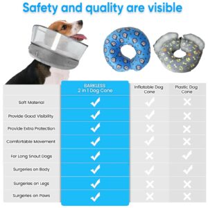 Inflatable Dog Cone Collar ，2-in-1 Inflatable Dog Cone with Detachable Anti-Licking Shield，Soft Cones for Dogs After Surgery,Soft Cone for Dogs Does Not Block Vision. (Grey, XL(Neck:18-22”))