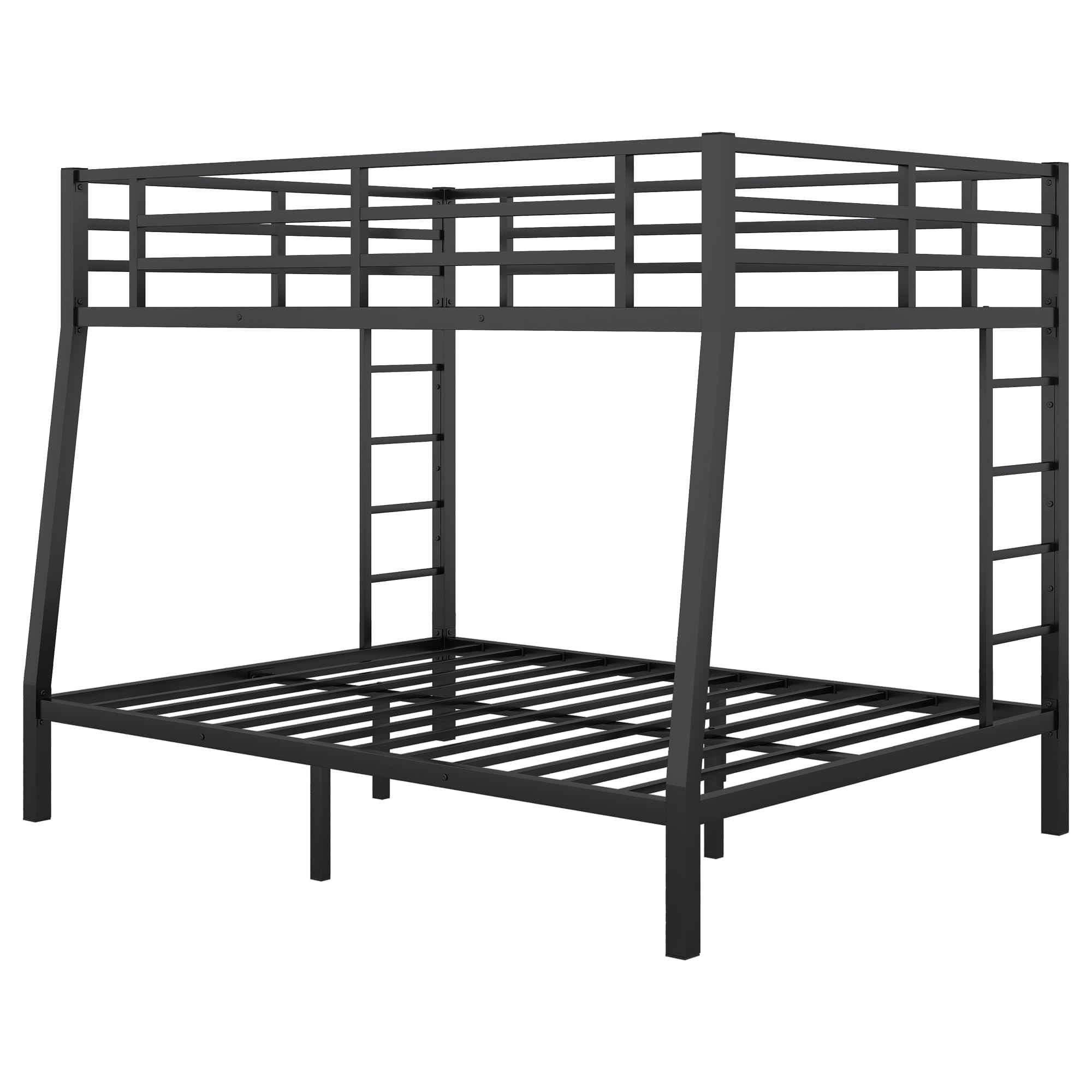 Metal Full XL Over Queen Bunk Beds for Adults,Heavy Duty Adult Bunk Beds,Bunk Bed Full Over Queen with 2 Ladders,Queen Bunk Bed,Bunk beds with Queen Bottom Bed,Noise-Free,Black