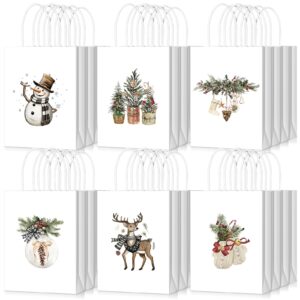 kolldenn 24 pack christmas gift bags with handle modern rustic christmas paper bags small gift bags cozy boho watercolor christmas holiday gift bags for christmas, winter weddings, birthdays