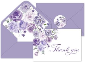 whaline 24pcs lavender floral thank you cards with envelopes and stickers purple floral greeting cards elegant flower blank note cards for party supplies