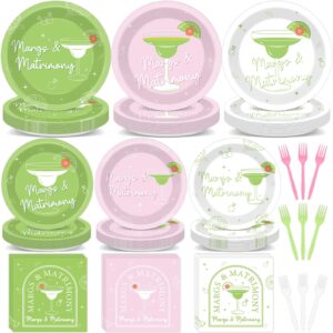 96pcs margarita bachelorette party decorations margs paper plates and napkins matrimony birthday tableware set for bachelorette bridal shower wedding margs matrimony party supplies decor serve 24