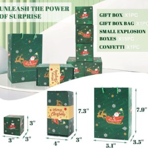 Merry Christmas Surprise Gift Box Explosion for Money - Money Gift Box Explosion with Reindeer Santa Claus- Pop Out Folding Bounce Explosion Gift Box (Green-9pc)