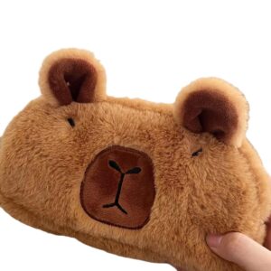 Novelty Funny Calm Down Brown Capybara Big Eyes Seagull Bird Big Mouth Green Frog Soft Stuffed Surface Fluffy Clothes Zipper Pencil Box Pencil Case Pencil Storage Holder Pouch Pen Bag -Capybara