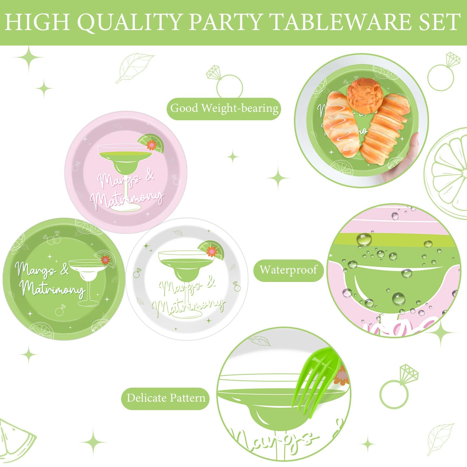 96Pcs Margarita Bachelorette Party Decorations Margs Paper Plates and Napkins Matrimony Birthday Tableware Set for Bachelorette Bridal Shower Wedding Margs Matrimony Party Supplies Decor Serve 24