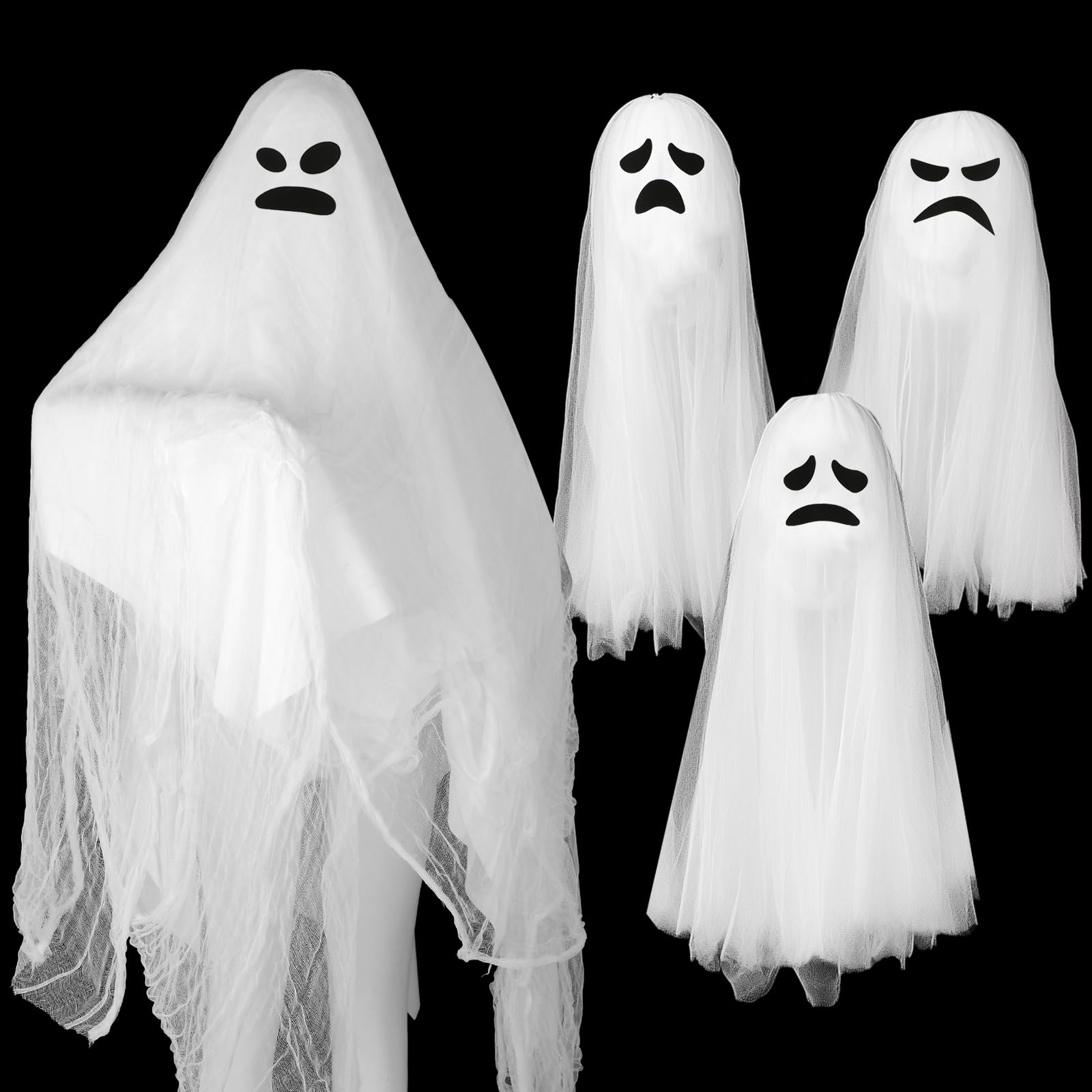 Xtinmee 5.2ft x 98ft Halloween Creepy Cloth White Spooky Fabric Cloth Scary Gauze Cloth and 32 Pcs Adhesive Ghost Halloween Stickers for Halloween DIY Projects Yard Wall Outdoor Party Decoration