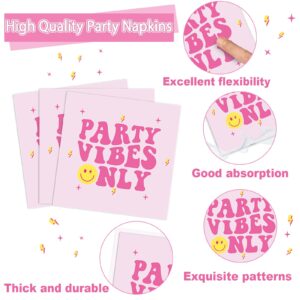 200Pcs Preppy Party Supplies Pink Smile Face Paper Plates Napkins Preppy Smile Face Party Tableware Set Preppy Smile Face Dinnerware for Birthday Party Bachelor Baby Shower Decoration Serve 50