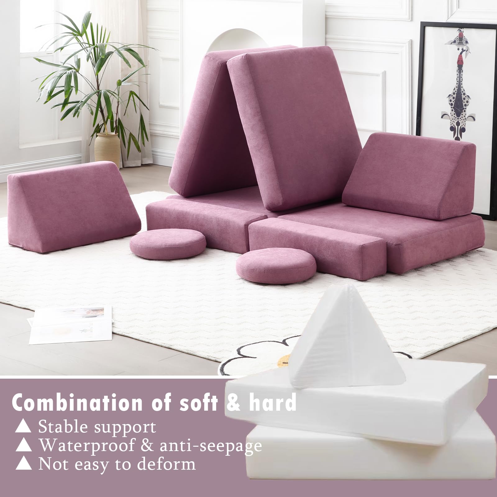 Emtmpbve Kig's Game Module Sofa - Folding Floor Sofa 8-Piece Set for Boys and Girls, Bedroom Playroom Multifunctional Furniture Creative Climbing (Purple)