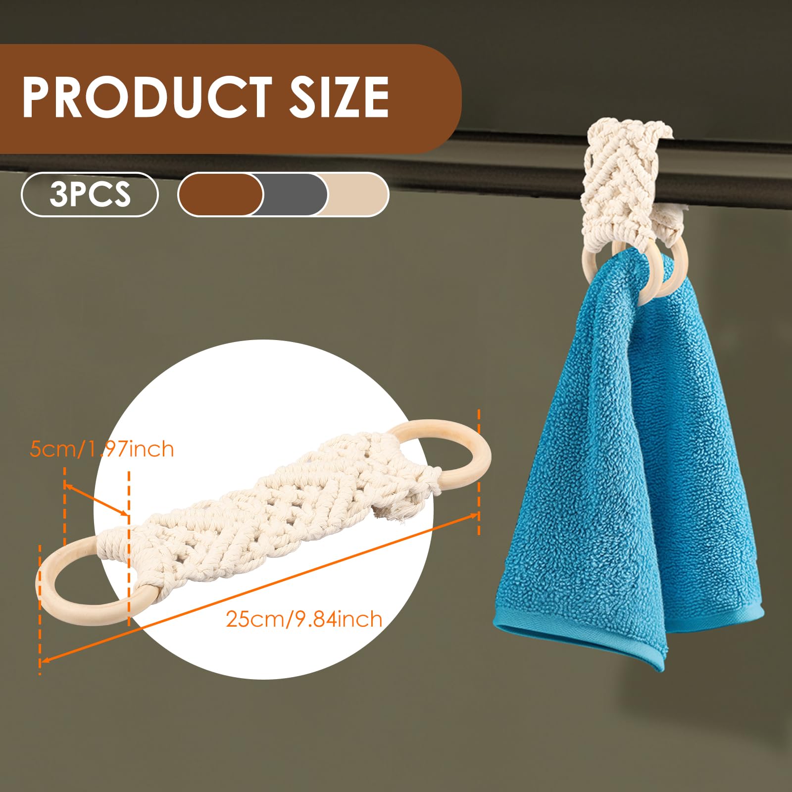 XYDHQS 3Pcs Crochet Dish Towel Holder, Macrame Knit Hanging Kitchen Towel Holder, Handmade Crochet Hanging Dish Towel Holder, Decorative Dish Towel Holder for Kitchen Bathroom Toilet