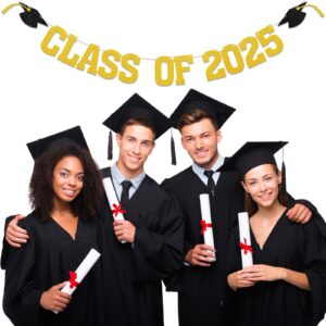 Class of 2025 Banner - 2025 Graduation Decorations, Congrats Grad Decor, We are So Proud of You Banner, 2025 Senior High School College Graduation Party Decoration (Gold)