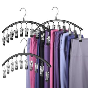 hendiy legging organizer for closet, pants hangers 3 pack w/10 clips holds 30 leggings, leggings/shorts/jeans/skirts/pants hangers w/rubber coated, space saving hanging closet organizer