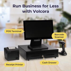 Volcora 13" Electronic Cash Register Drawer & 80mm Thermal Receipt Printer w/Auto Cutter for Point of Sale (POS) System, Small Businesses (Black)