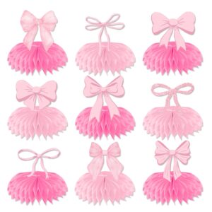 pink bow party decorations honeycomb centerpieces, 9pcs bow coquette birthday decorations for table, 3d bow birthday decorations coquette baby shower decorations for bow birthday baby shower