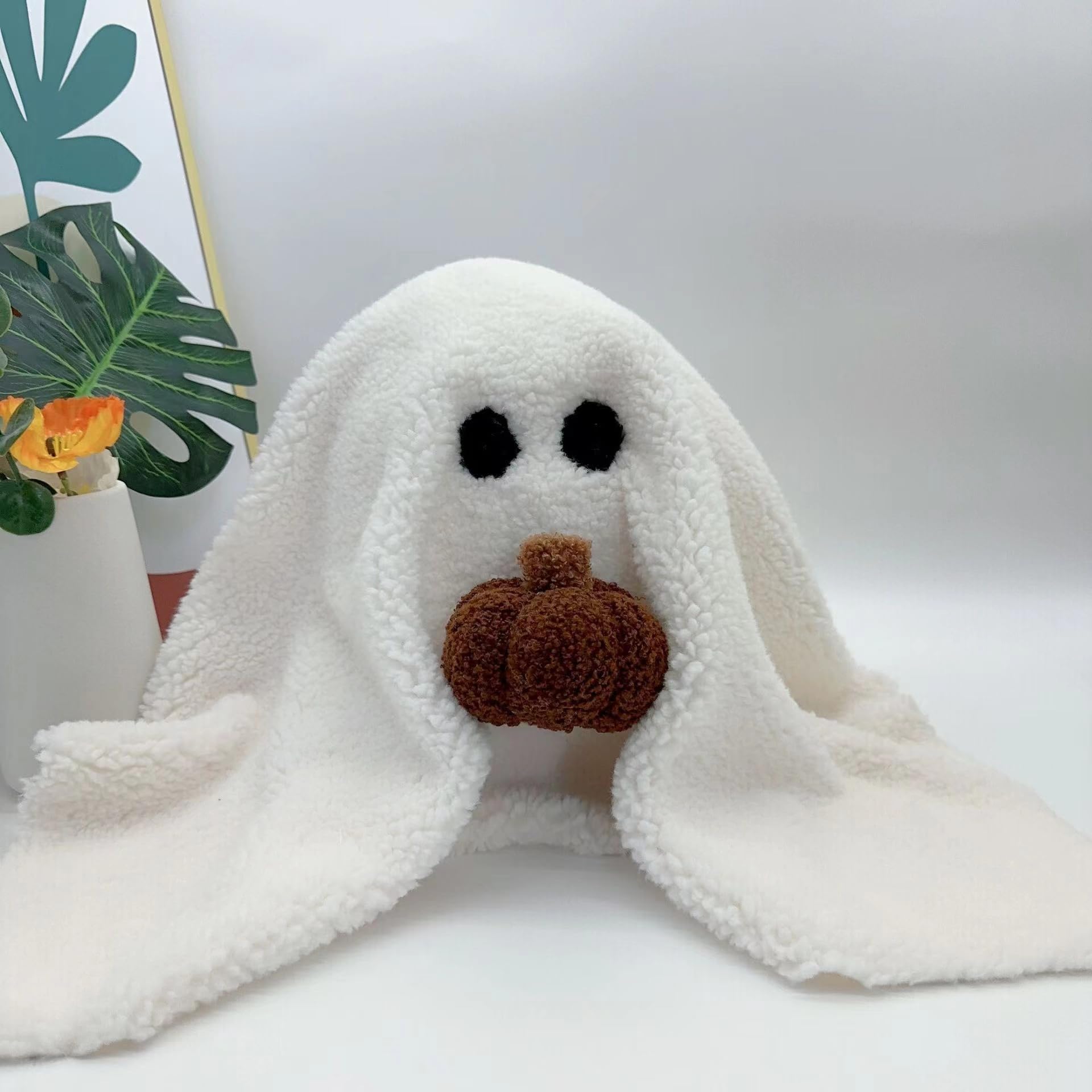 GUUZOGG Ghost with Pumpkin Pillow, 11 Inch Ghost Plush Toy Halloween Decor, Cute Soft Halloween Party Decoration Ghost Pillow, Birthday, Thanksgiving, Christmas, for Boys and Girls