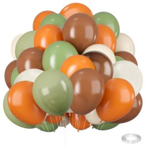 alainzeo brown orange 50 piece 12 inch set latex balloons with 33 feet ribbon for birthday party, wedding, graduation, bridal shower decorations