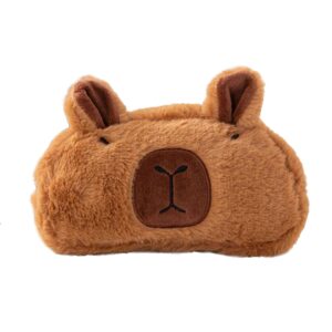 novelty funny calm down brown capybara big eyes seagull bird big mouth green frog soft stuffed surface fluffy clothes zipper pencil box pencil case pencil storage holder pouch pen bag -capybara