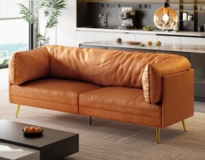 vesgantti leathaire couch loveseat sofa, 73" mid-century modern couch with deep seat comfort cushions, small sofa couches for living room, bedroom, office, apartment, tool-free assembly, orange