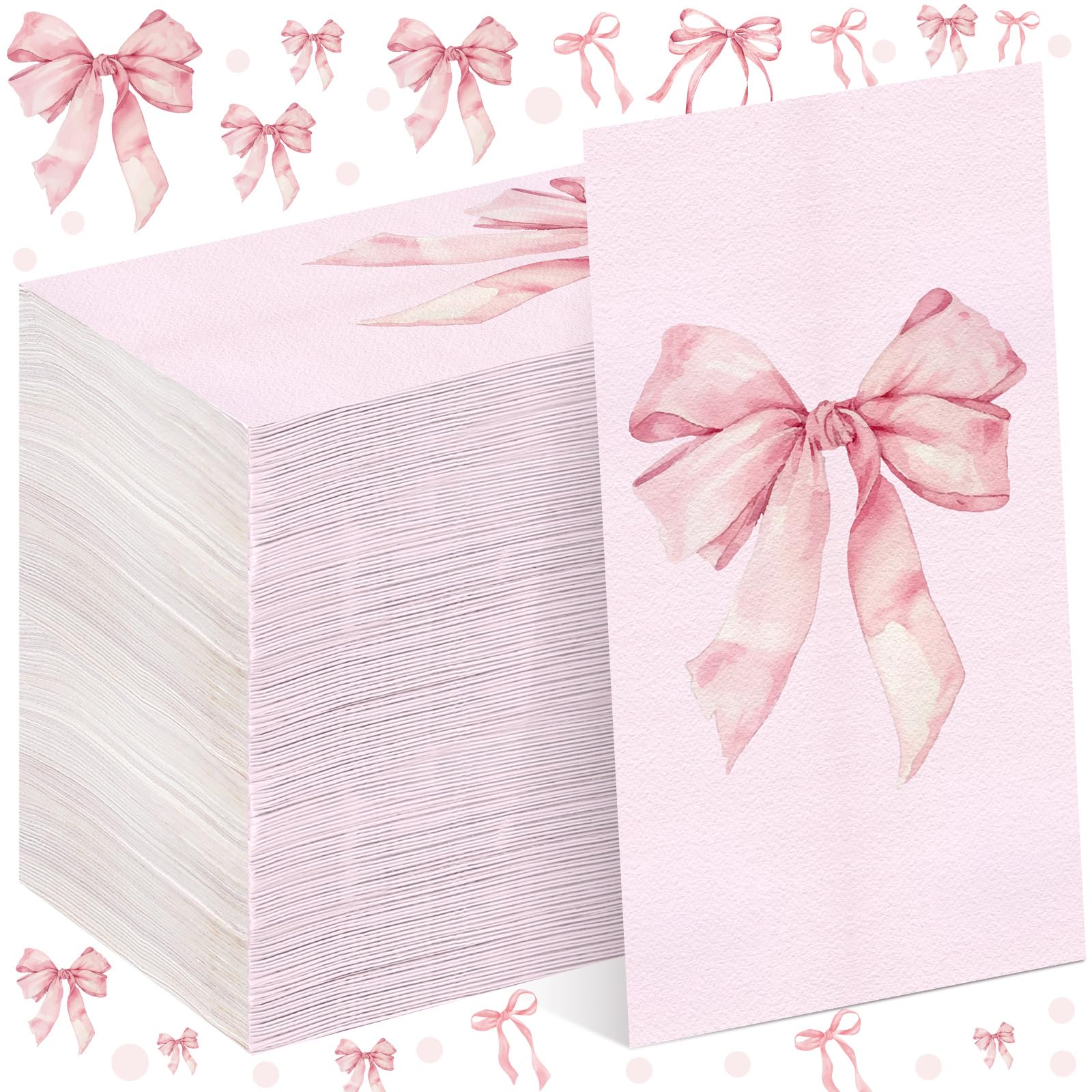 Janlaugh 100 Pack Cocktail Bow Napkins Disposable Folded Bow Party Supplies Birthday Bridal Shower Bachelorette Bow Paper Towel Bathroom Disposable Towel for Birthday Engagement Decor