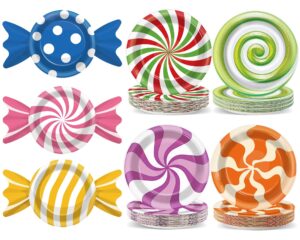 70pcs christmas peppermint candy paper plates candyland party decorations candy disposable plates colorful lollipop sweet candy dessert plates for candyland holiday xmas birthday baby shower party