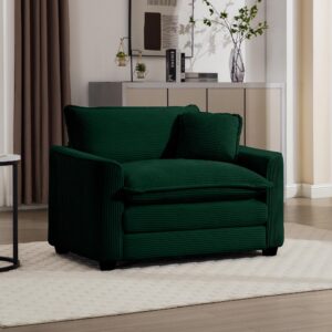 Nestglow Oversized Modular Sectional Sofa Chair, 45'' Modern Corduroy Comfy Cloud Couches for Living Room Apartment, Deep Seat Sofa Chair with 1 Toss Pillows, Green